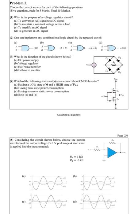 Solved Problem I. Choose the correct answer for each of the | Chegg.com