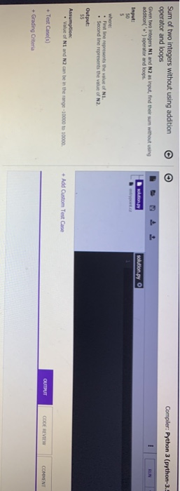 Solved o Compiler: Python 3 (python-3. Sum of two integers | Chegg.com