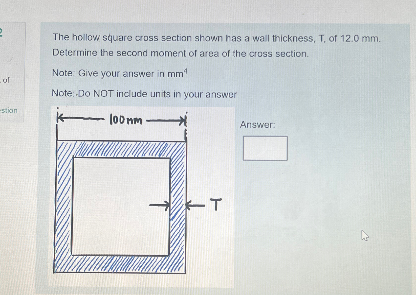 Solved The hollow square cross section shown has a wall | Chegg.com