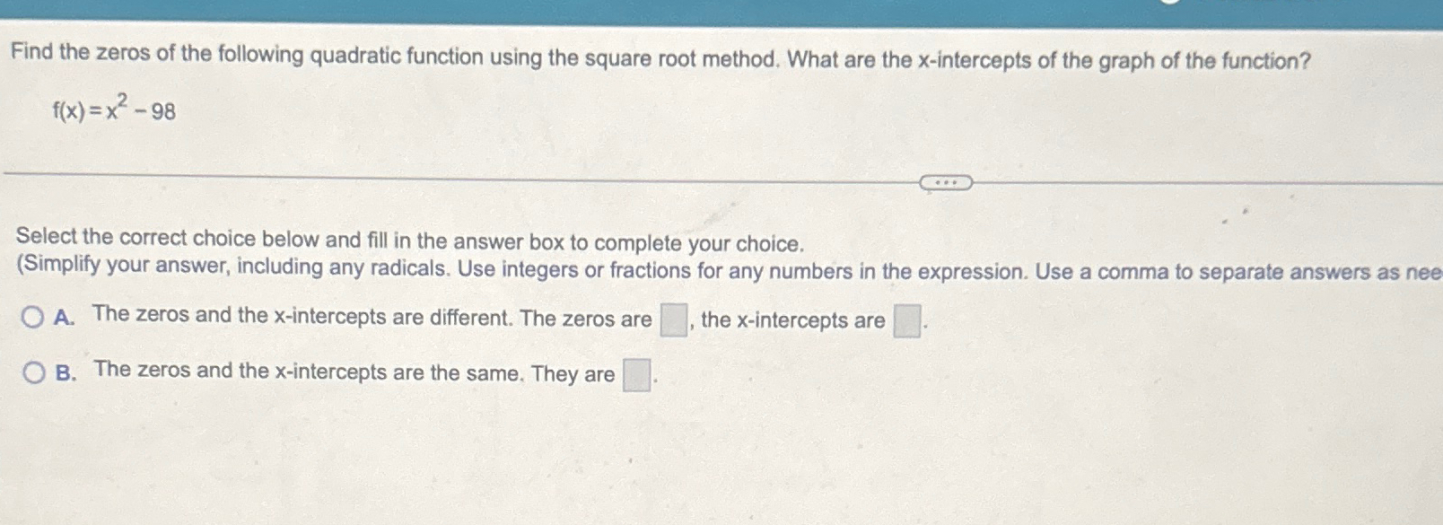 Solved Find the zeros of the following quadratic function | Chegg.com