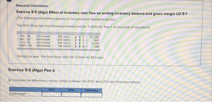 Solved Required information Exercise 5-5 (Algo) Effect of | Chegg.com