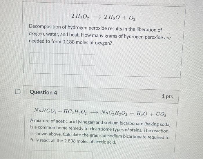 Solved 2 H202 - 2 H2O + 02 Decomposition of hydrogen | Chegg.com