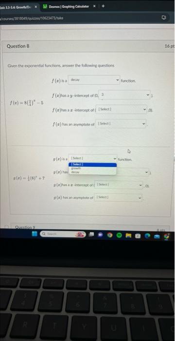 Solved Question 8 Given the exponential functions, answer | Chegg.com