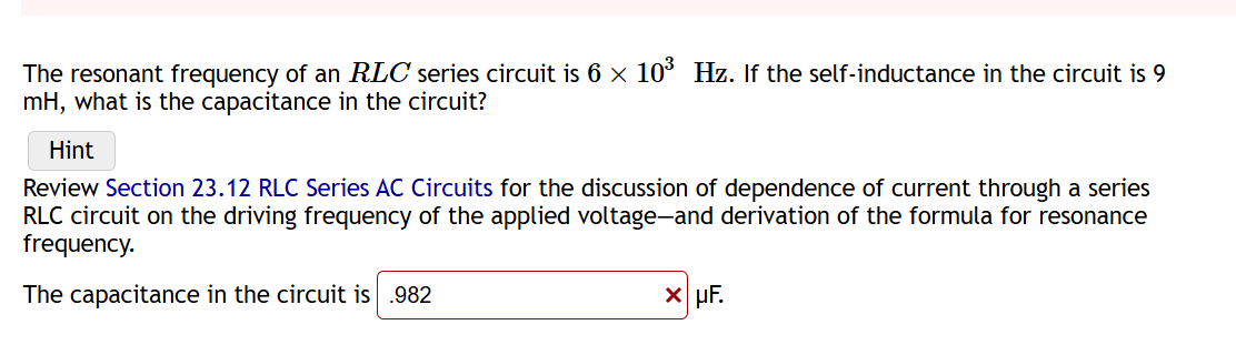 The resonant frequency of an \( ﻿R L C \) ﻿series | Chegg.com