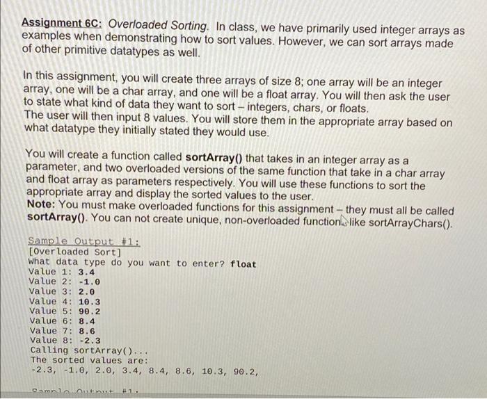 Solved Assignment 6c Overloaded Sorting In Class We Have