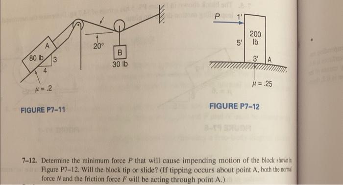 Solved Figure P7 12 7 12 Determine The Minimum Force P That
