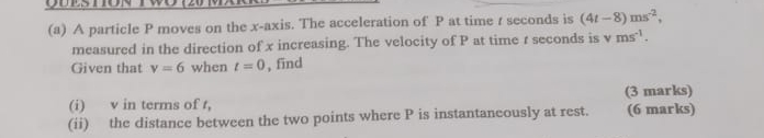 Solved (a) ﻿A particle P ﻿moves on the x-axis. The | Chegg.com