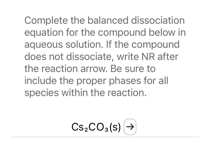 Solved Complete the balanced dissociation equation for the | Chegg.com