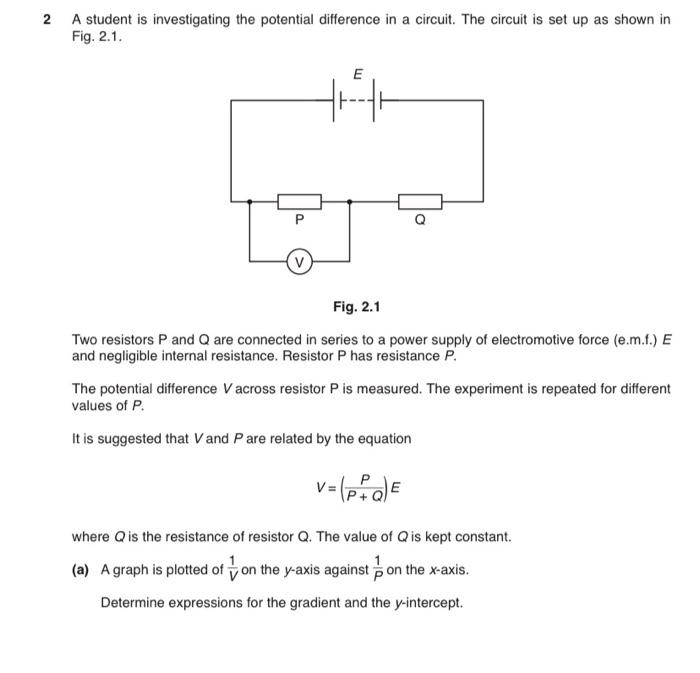 Solved 2 A student is investigating the potential difference | Chegg.com