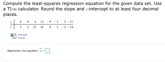Solved Compute the least-squares regression equation for the | Chegg.com