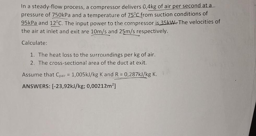 Solved In a steady-flow process, a compressor delivers 0,4 | Chegg.com