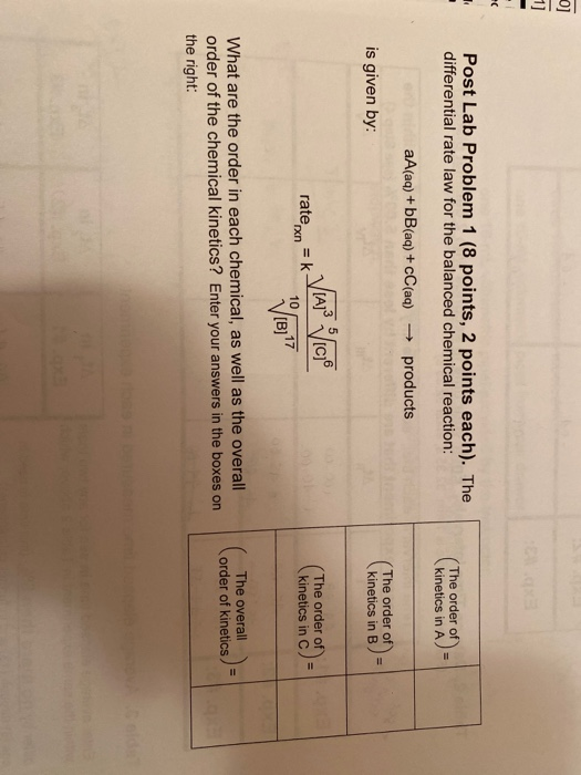 Solved 13 Post Lab Problem 1 (8 points, 2 points each). The | Chegg.com