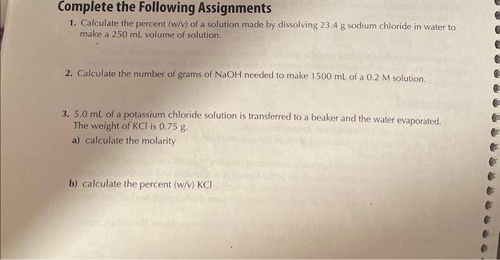 Solved Complete the Following Assignments 1. Calculate the | Chegg.com
