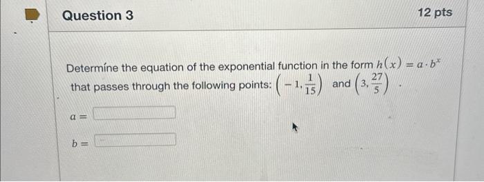 Solved Determine the equation of the exponential function in | Chegg.com