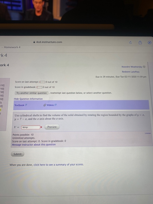 Solved 4cd. instructure.com > Homework 4 -k4 ork 4 Keandre | Chegg.com
