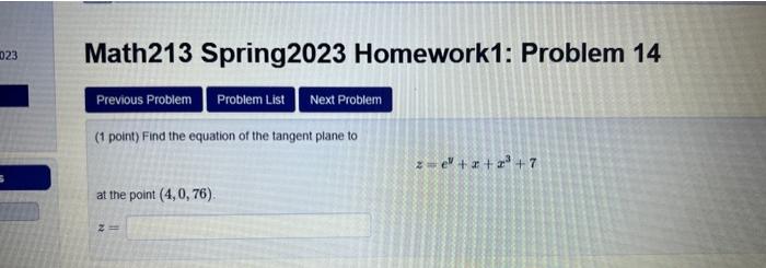 Solved Math213 Spring2023 Homework1: Problem 14 (1 point) | Chegg.com