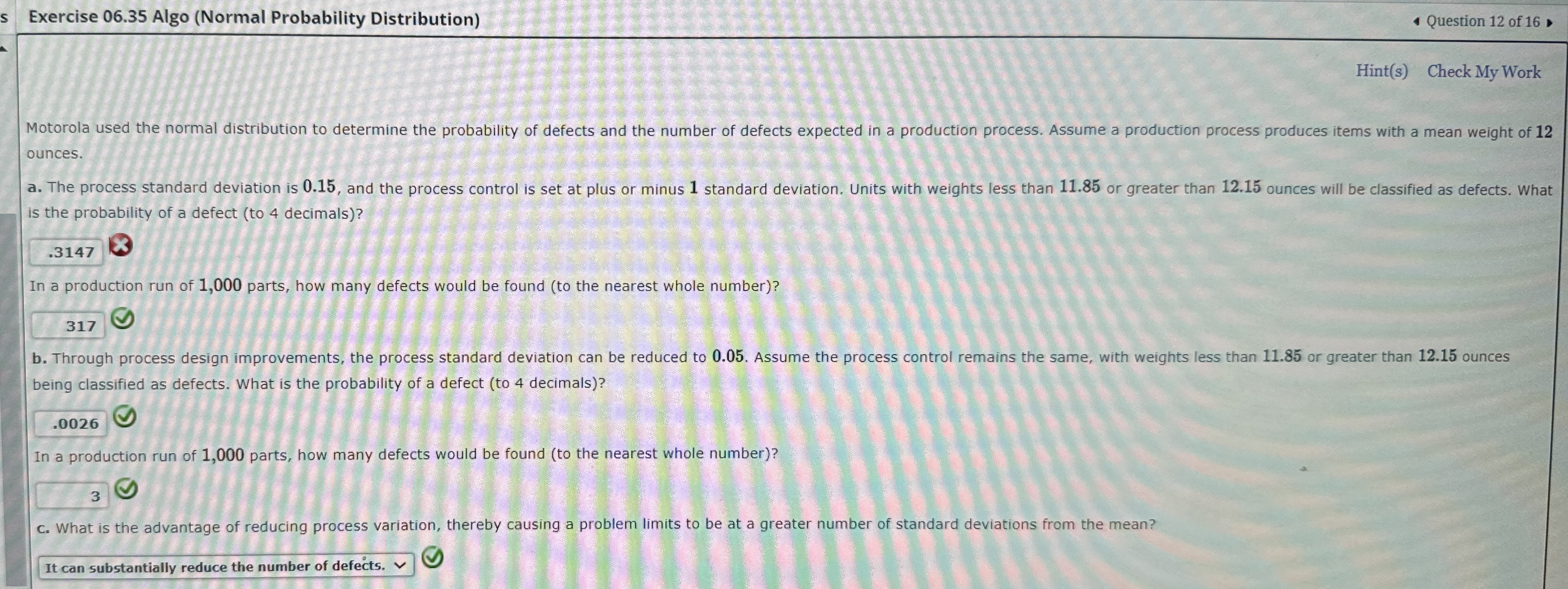 Solved Exercise 06.35 ﻿Algo (Normal Probability | Chegg.com
