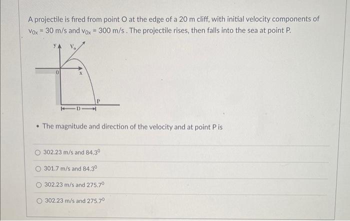 Solved A projectile is fired from point 0 at the edge of a | Chegg.com