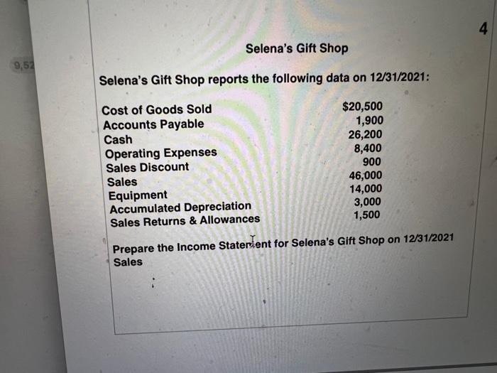 Solved Selena's Gift Shop Selena's Gift Shop reports the | Chegg.com