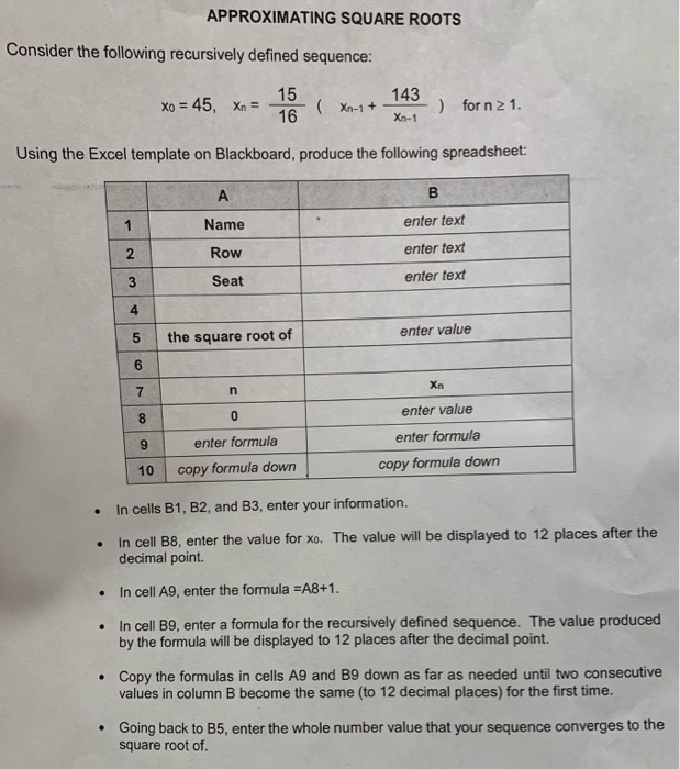 APPROXIMATING SQUARE ROOTS Consider the following | Chegg.com