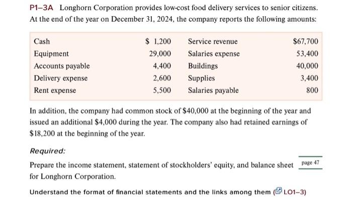 Solved P1-3A Longhorn Corporation provides low-cost food | Chegg.com