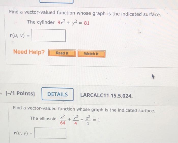 Solved Find A Vector Valued Function Whose Graph Is The 