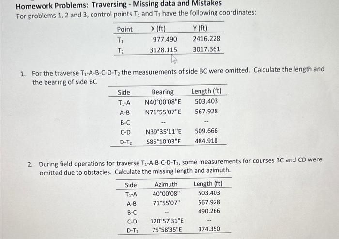 Solved Homework Problems: Traversing - Missing data and | Chegg.com
