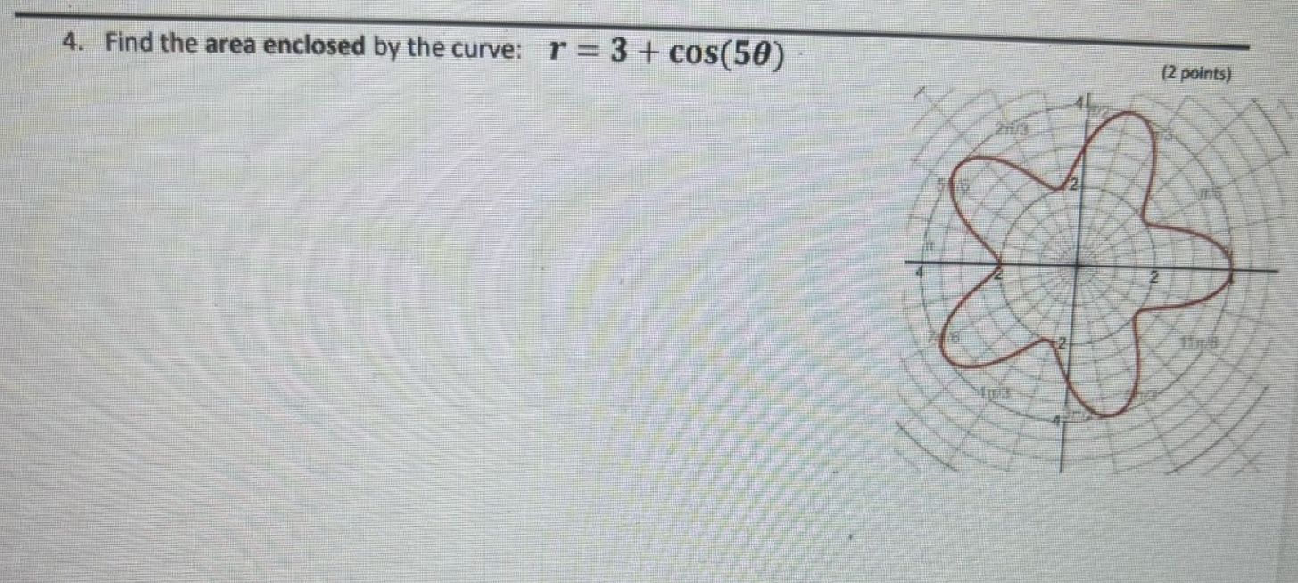 Solved Find the area enclosed by the curve: r=3+cos(5θ) | Chegg.com