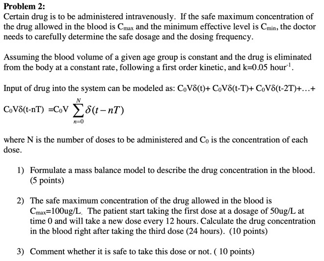Problem 2: Certain drug is to be administered | Chegg.com