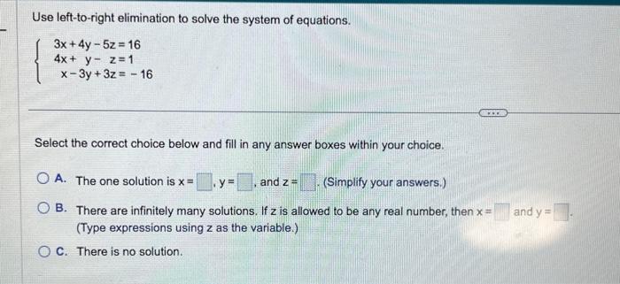 Solved Use left-to-right elimination to solve the system of | Chegg.com