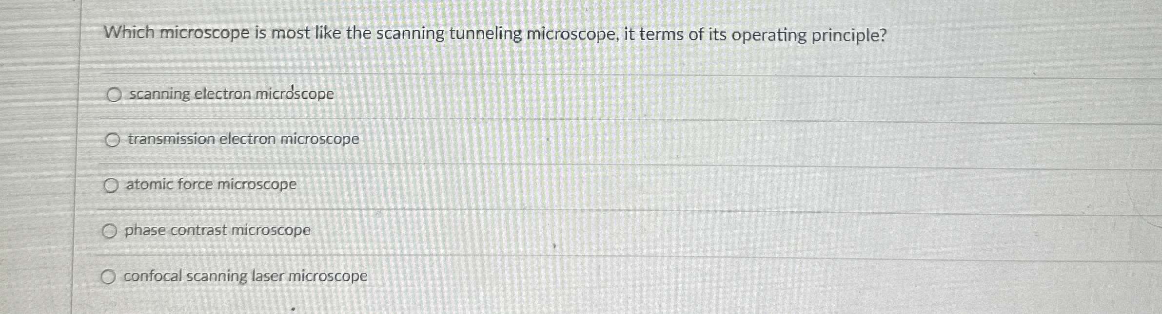 Solved Which microscope is most like the scanning tunneling | Chegg.com