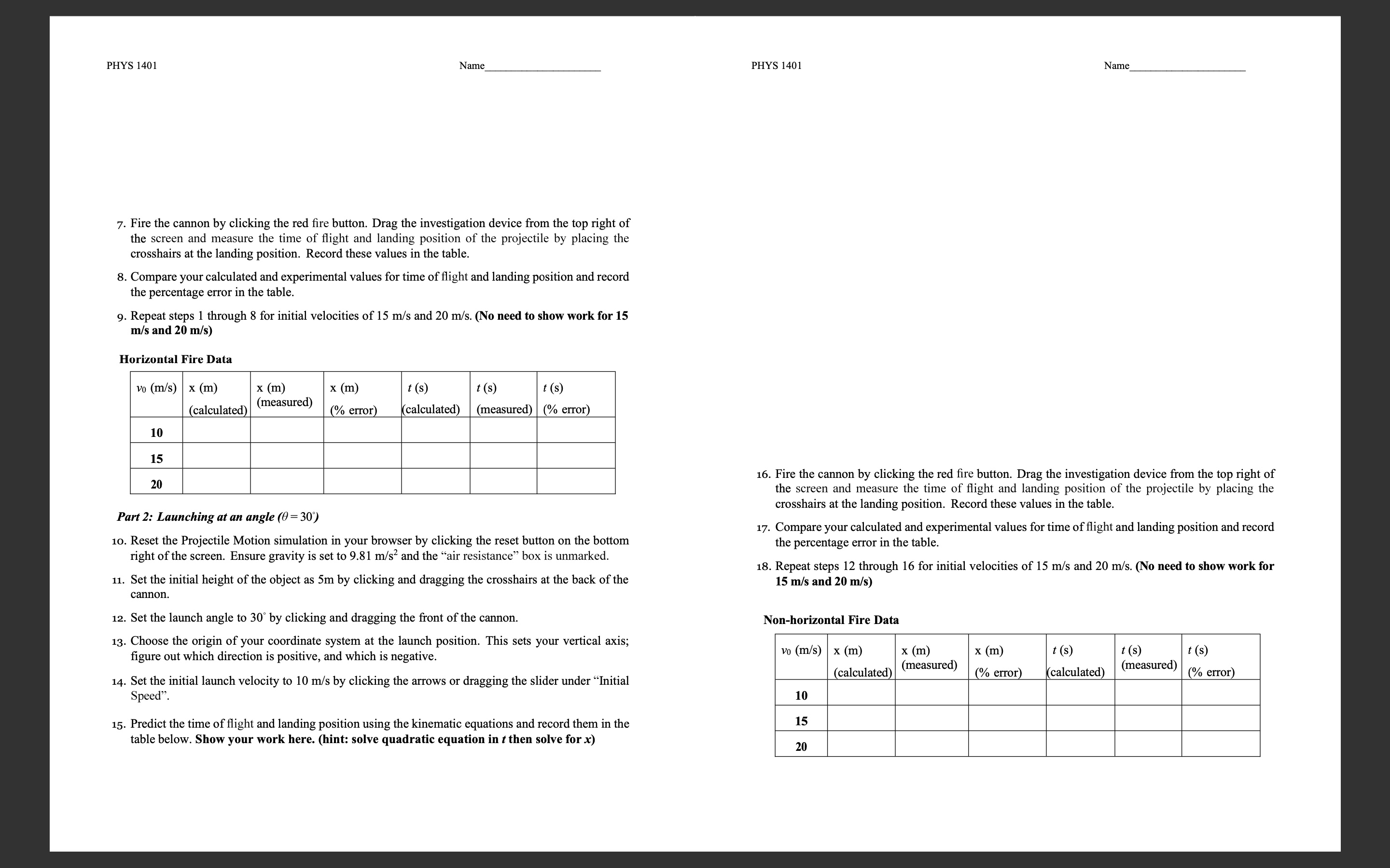 Solved Part 1: Horizontal Launch 1. ﻿Open/click the | Chegg.com