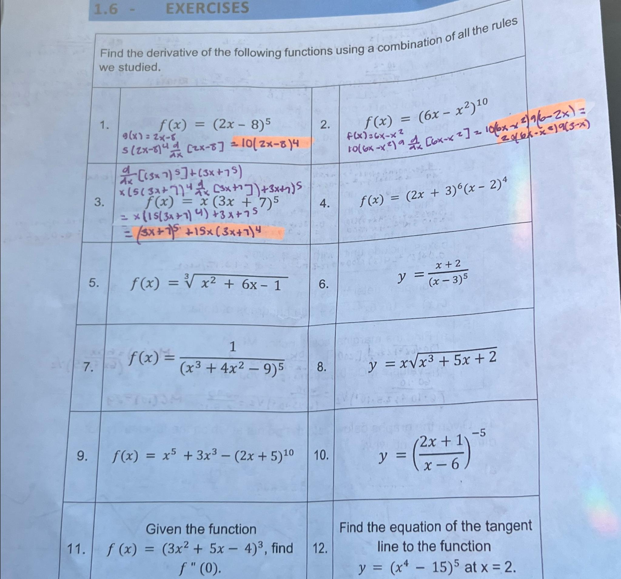 Solved 1.6 - EXERCISESFind the derivative of the following | Chegg.com Solved 1.6 - EXERCISESFind the derivative of the following | Chegg.com