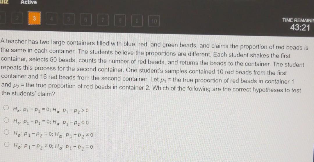 Solved A teacher has two large containers filled with blue, | Chegg.com