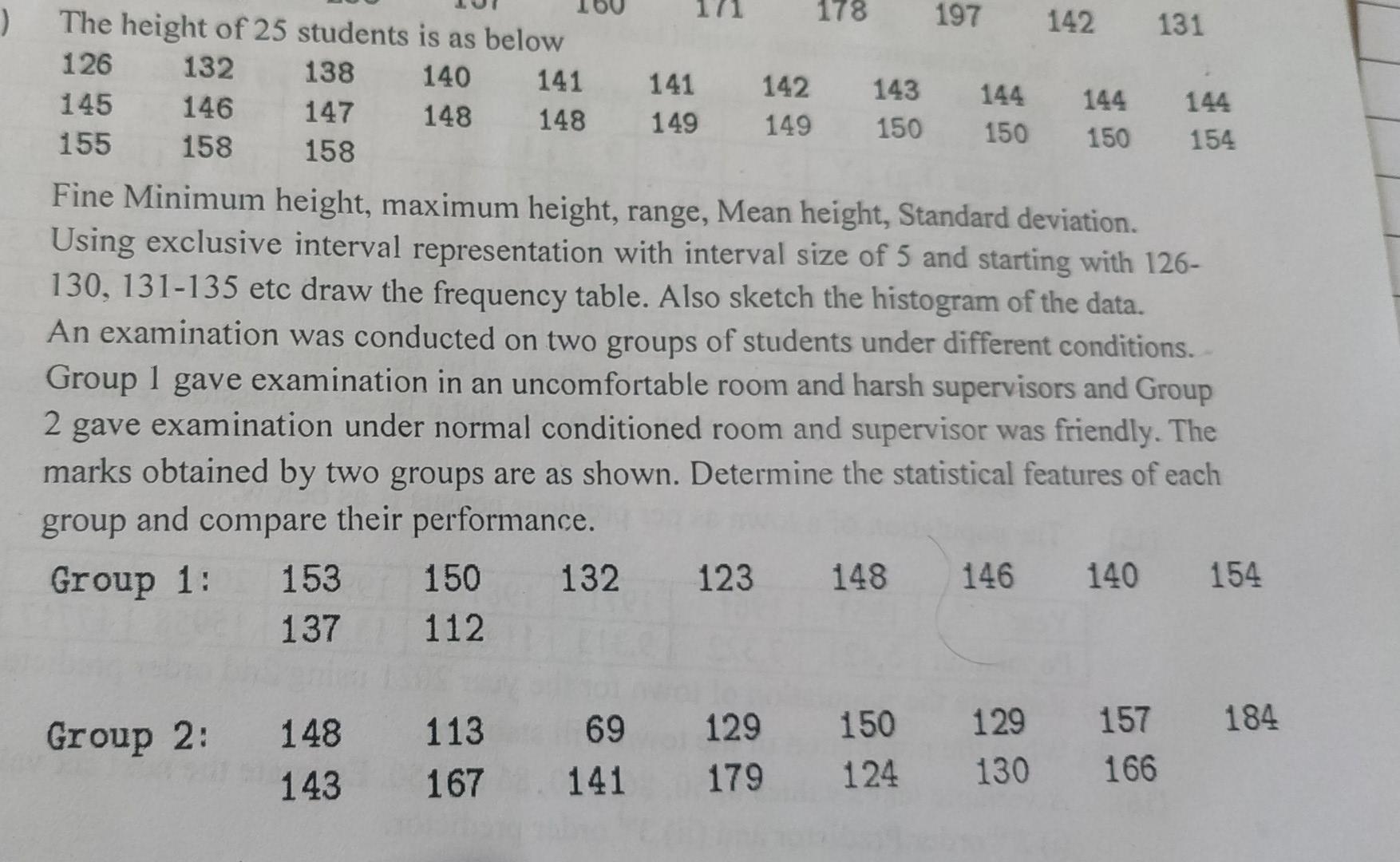 Solved Fine Minimum height, maximum height, range, Mean | Chegg.com