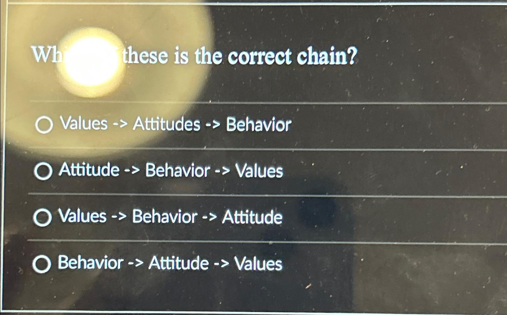 Solved Whthese is the correct chain?Values → ﻿Attitudes → | Chegg.com
