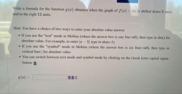 Solved Write a formula for the function g(x) obtained when | Chegg.com