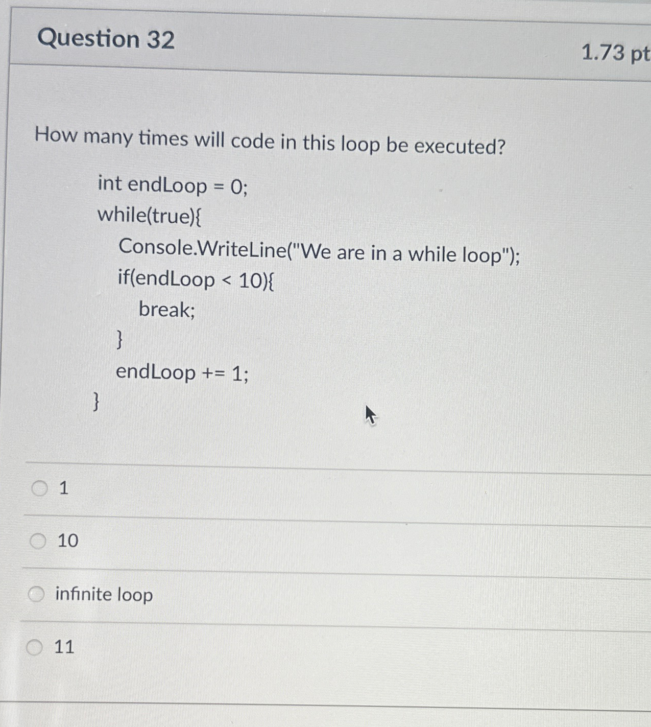 Solved Question 321.73ptHow many times will code in this | Chegg.com