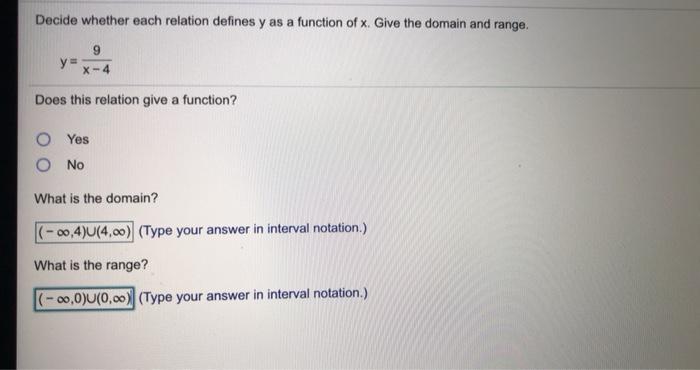 Solved Decide whether each relation defines y as a function | Chegg.com