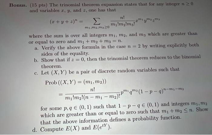 Solved y Bonus. (15 pts) The trinomial theorem expansion | Chegg.com
