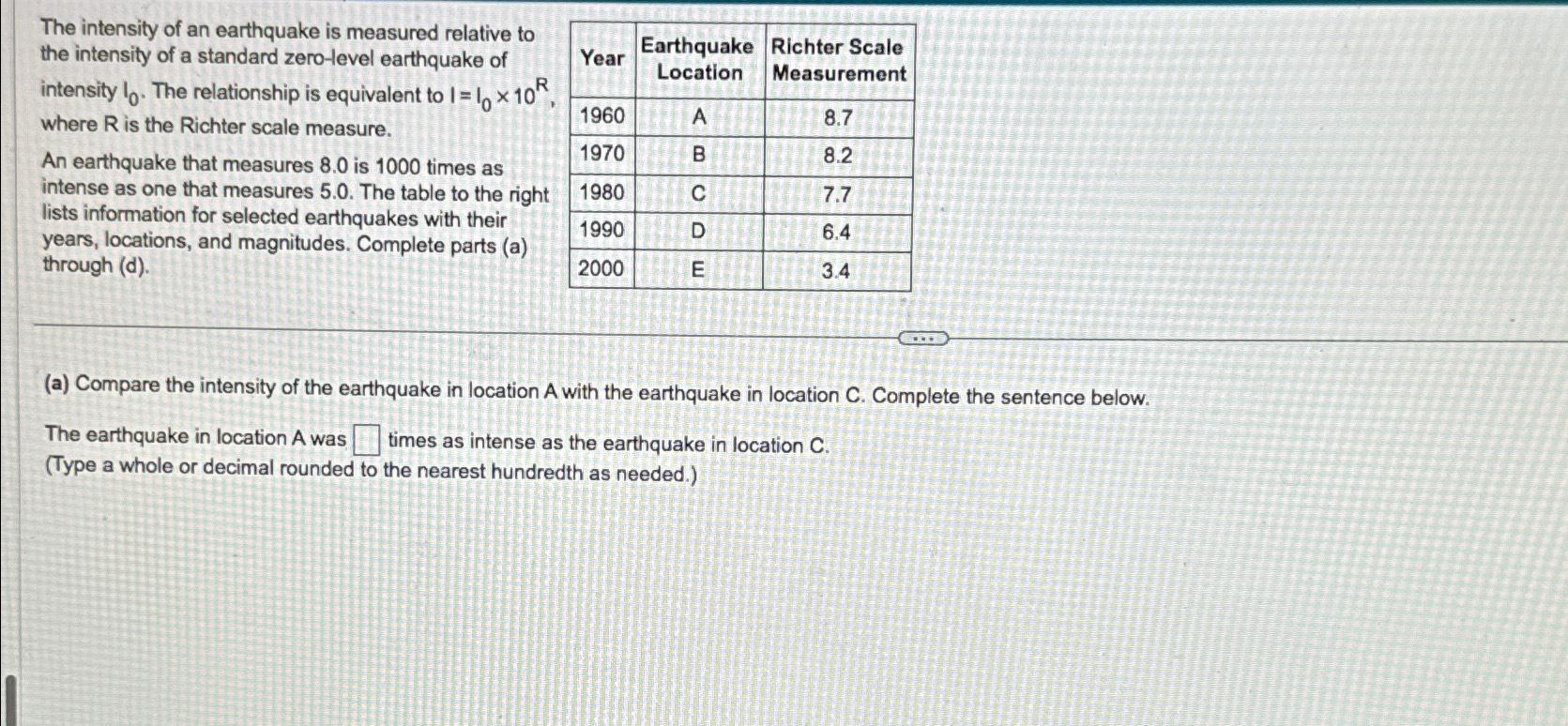 The intensity of an earthquake is measured relative | Chegg.com