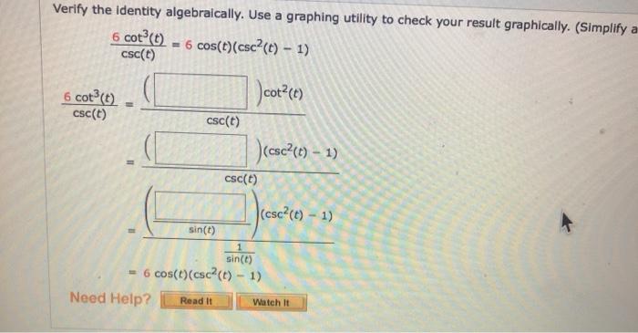 Solved - Verify the identity algebraically. Use the table | Chegg.com