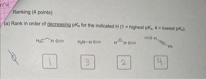 Solved (a) Rank in order of decreasing pKa for the indicated | Chegg.com