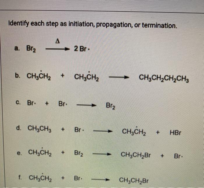 Solved Identify each step as initiation, propagation, or | Chegg.com