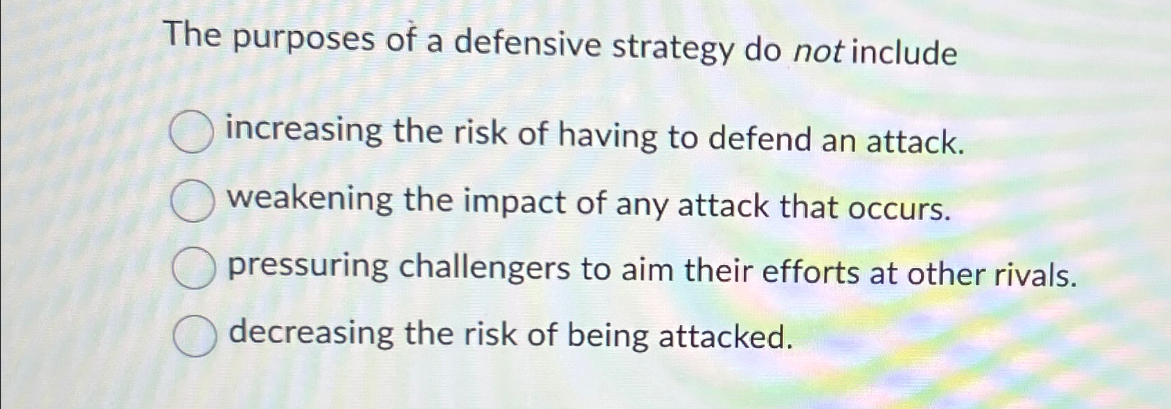 Solved The purposes of a defensive strategy do not | Chegg.com