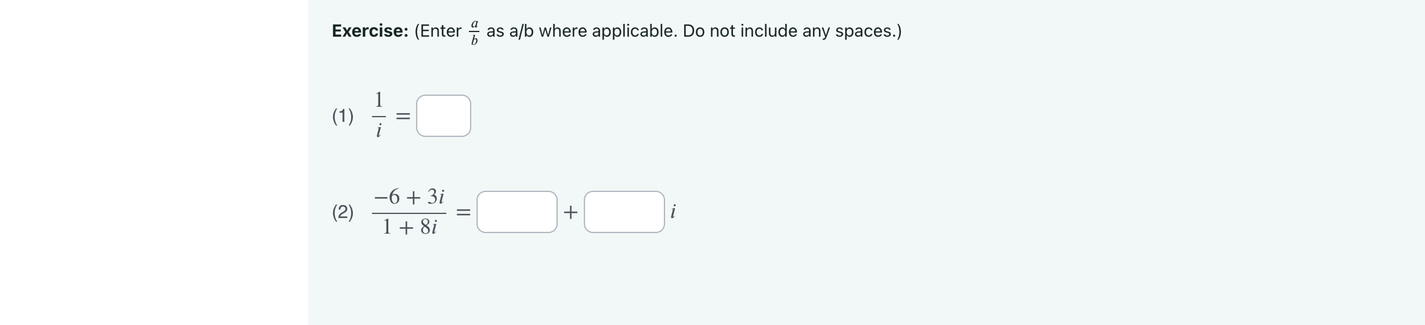 Solved Exercise: (Enter ab ﻿as a/b where applicable. Do not | Chegg.com