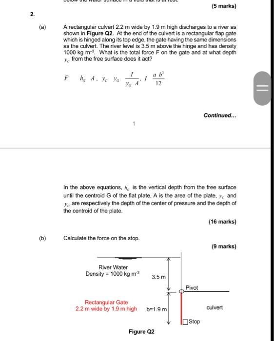 Solved (a) A rectangular culvert 2.2 m wide by 1.9 m high | Chegg.com