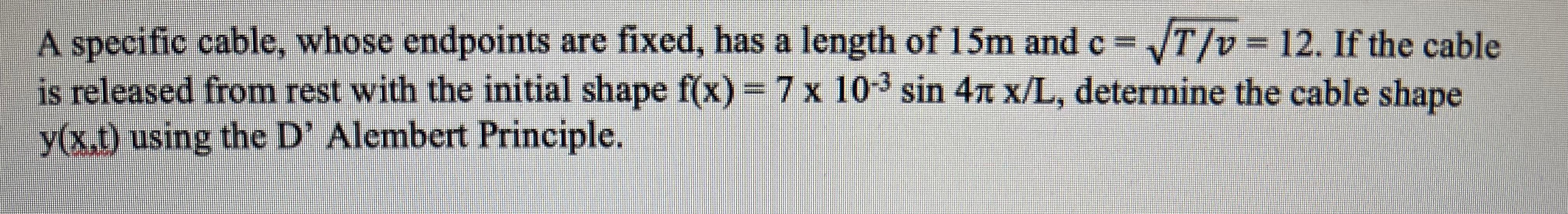 Solved A specific cable, whose endpoints are fixed, has a | Chegg.com