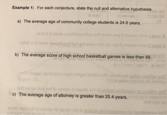 Solved Example 1: For each conjecture, state the null and | Chegg.com