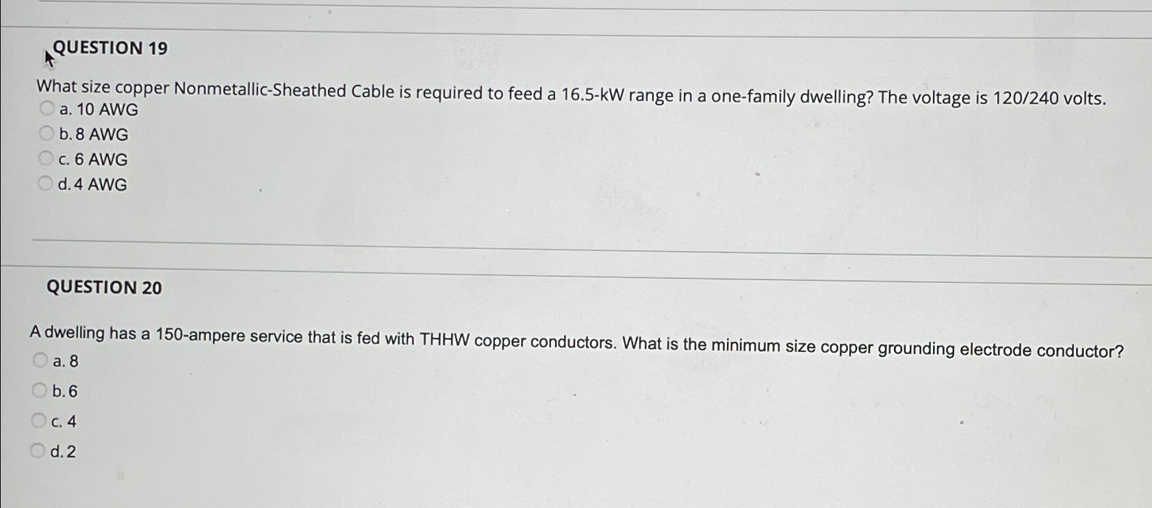 Solved QUESTION 19What size copper Nonmetallic-Sheathed | Chegg.com